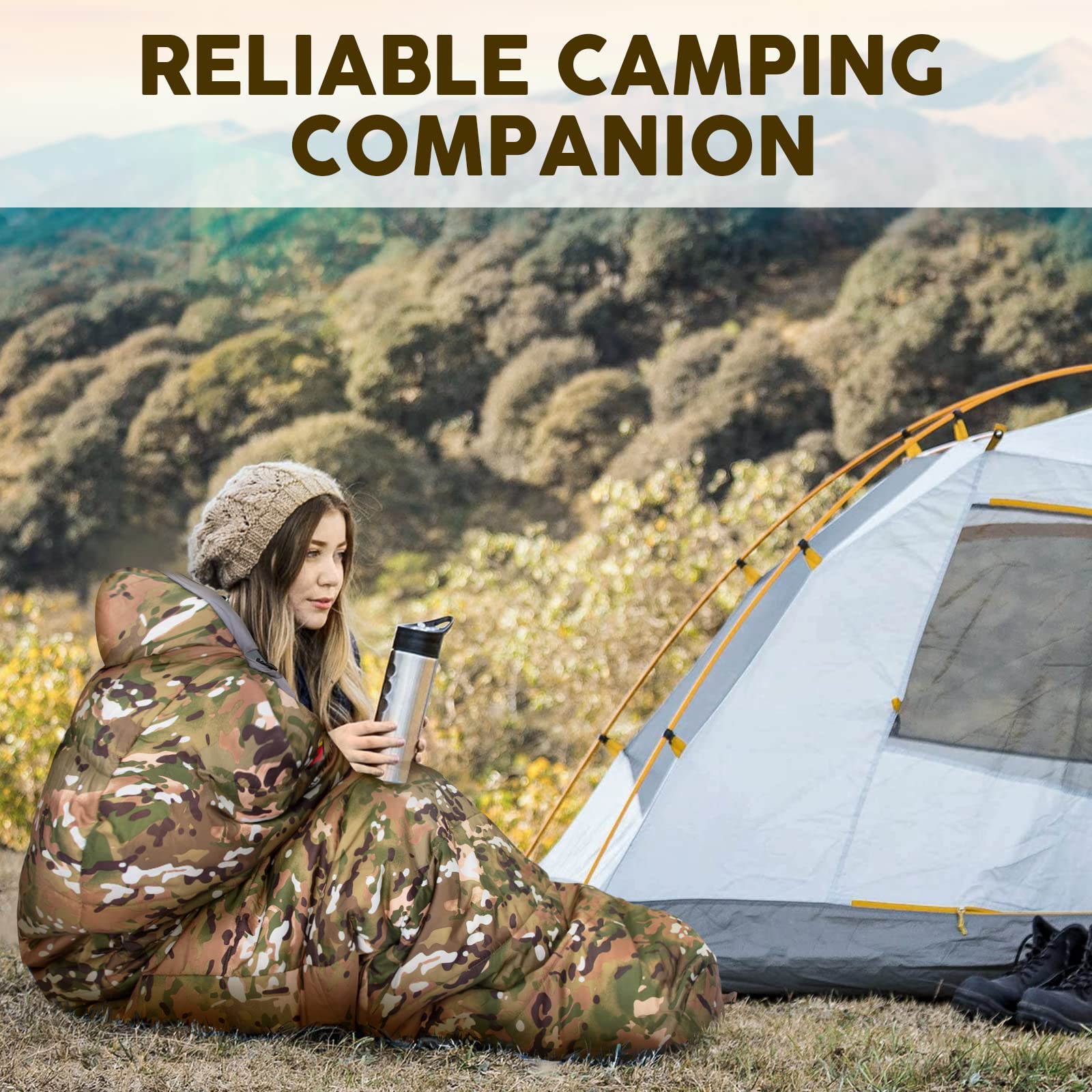 Mummy Sleeping Bag, TALENTUSER Sleeping Bag 0-20 Degree with Carrying Bag Portable for Adults Camping Traveling Hiking, Camouflage