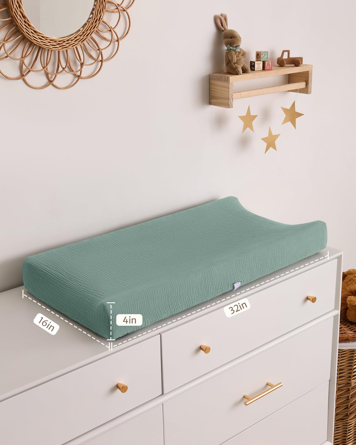 Muslin Changing Pad Cover for Baby Girls Boys, Cotton Natural Comfort Diaper Change Table Pad Covers, Ultra Soft Breathable Boho Changing Pad Sheets, 2Pack (Roman Green&Botanical Leaf)