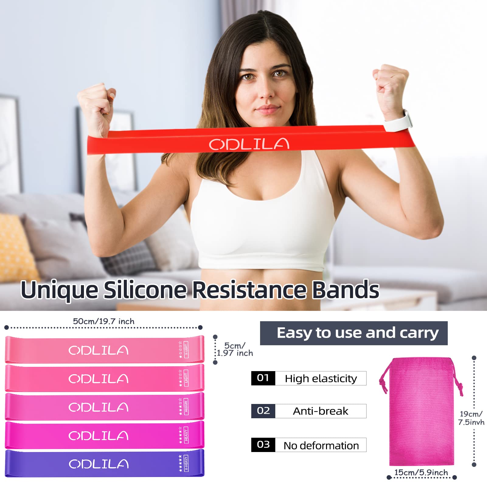 Odlila Resistance Bands, Exercise Workout Bands for Women and Men, 5 Set of Stretch Bands for Booty Legs, Exercise Loop Bands for General Exercise, Stretching and Strength Training(Purple)