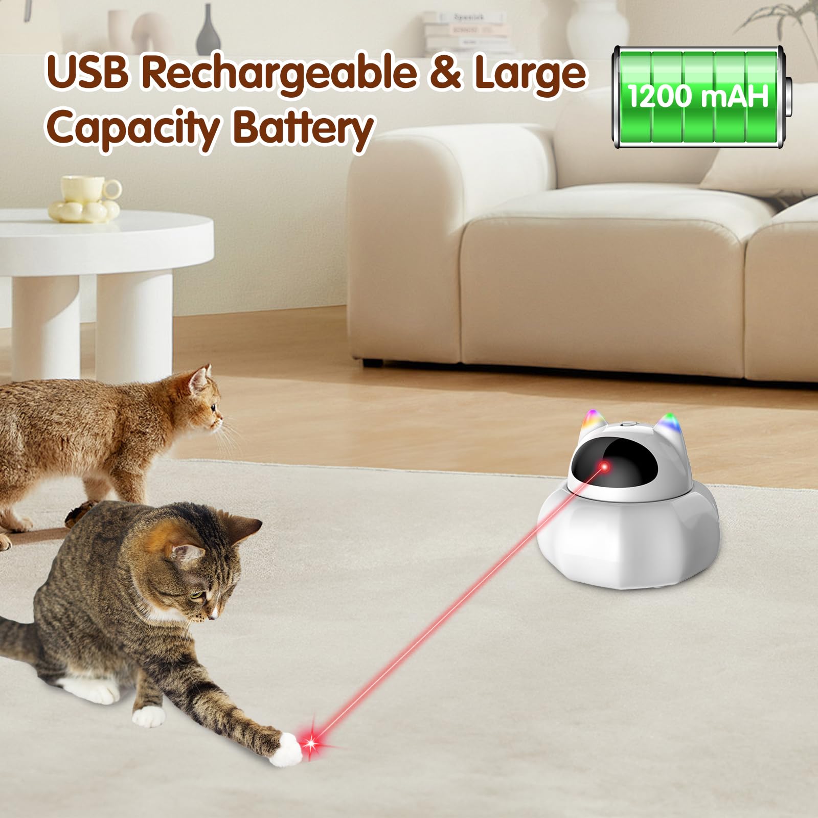 VIWIK 4 in 1 Cat Laser Toy Automatic, Interactive Cat Toys for Indoor Cats, Hide and Seek Kitten Wand Toy, USB Rechargeable Electronic Toys with Moving Feather, Cover for Bored Cats All Breeds