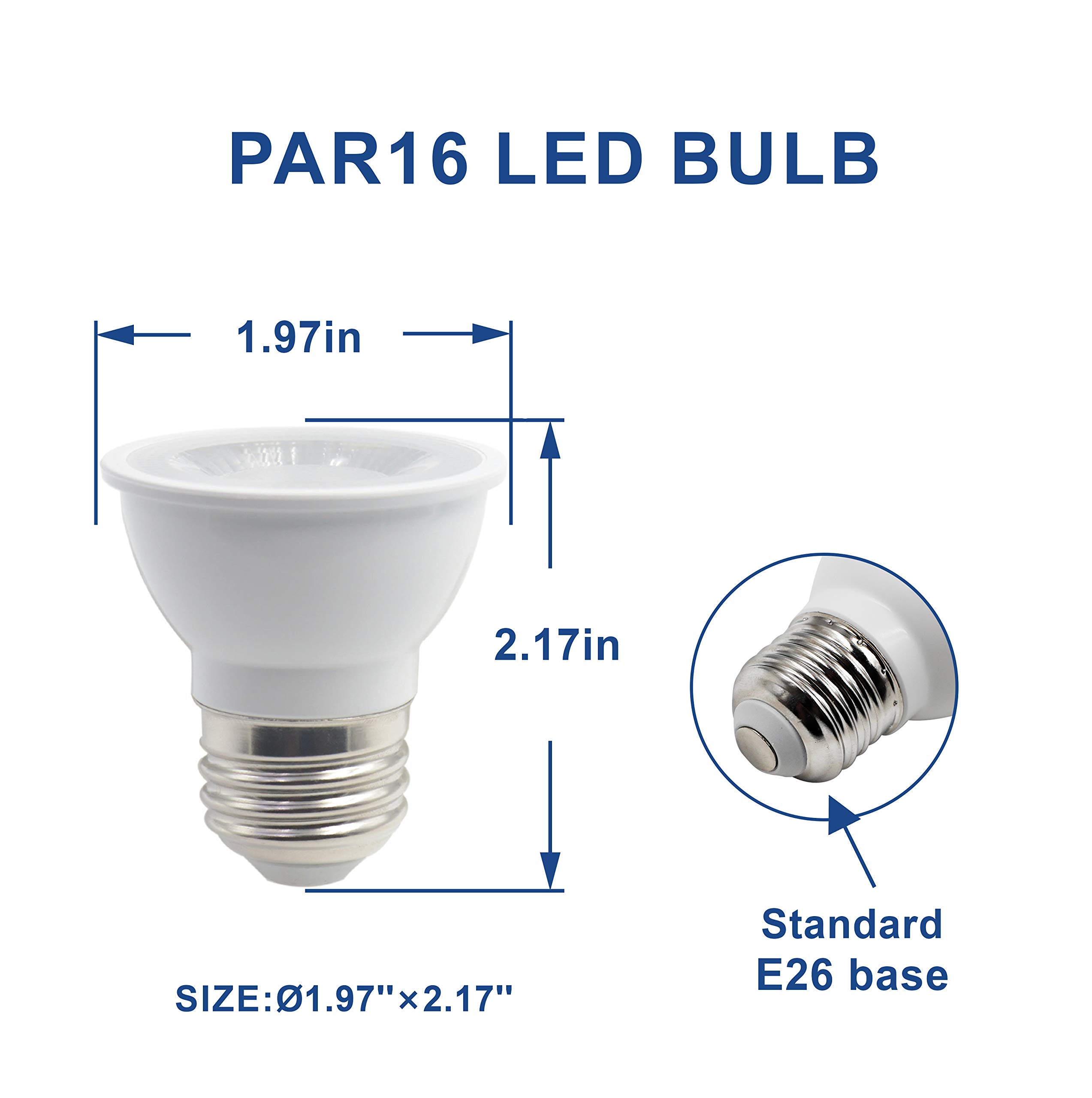 Likanic PAR16 LED Bulbs,7W(50W Eqv.) 500lm E26 Medium Base Dimmable Spotlight, 35°Beam Angle 3000K Warm White, MR16 Reflector Bulbs 5 Pack,T-L12MR16D-7W-CB