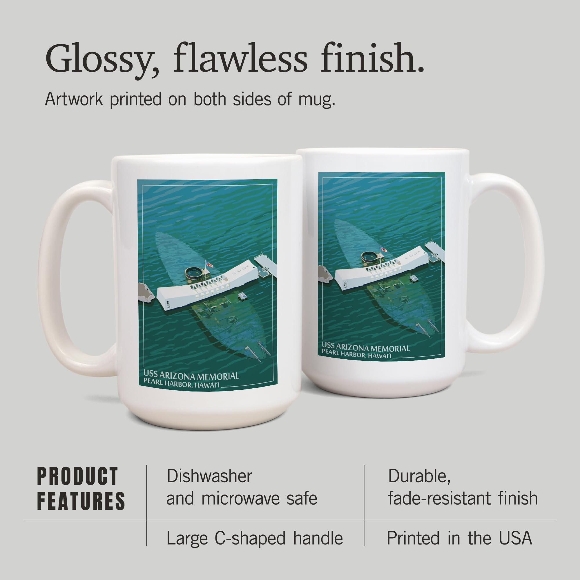 Lantern Press Pearl Harbor, Hawaii, USS Arizona Memorial (15oz White Ceramic Coffee and Tea Mug, Dishwasher and Microwave Safe)