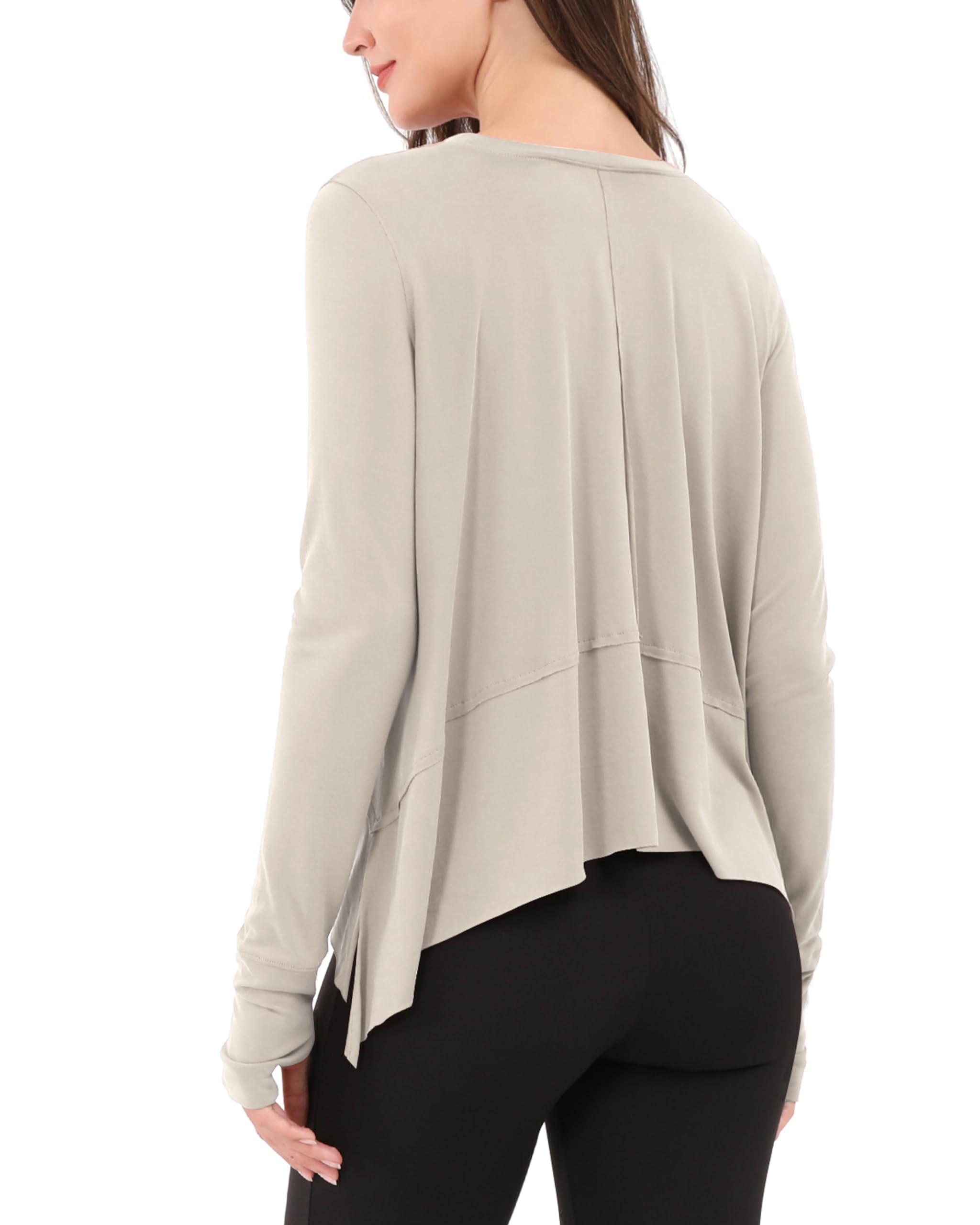ODODOS Soft Modal Long Sleeve Crop Top for Women with Thumb Hole Athletic Gym Workout Cropped Yoga Shirts, White, Large