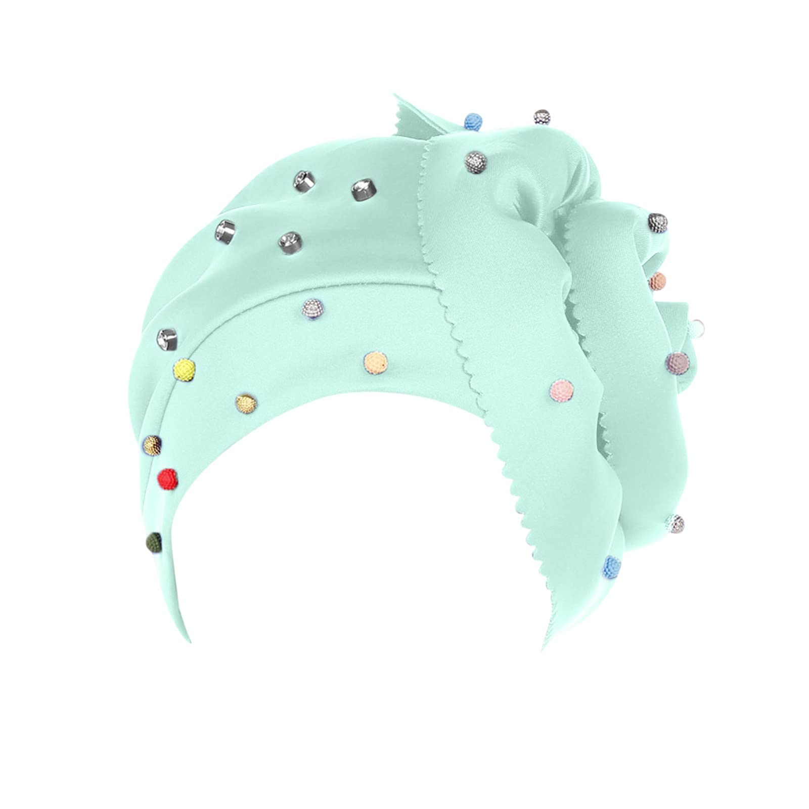 MACTHPK Hair Turban for Women Toe Solid Candy Hat Flower Space Cotton Color Muslim Beaded Cap Hijab Womens Cap (Green, One Size)