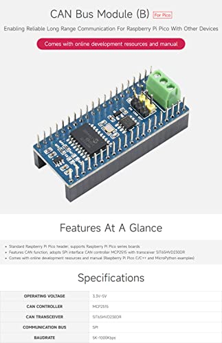 Waveshare CAN Bus Module (B) Compatible with Raspberry Pi Pico, Enabling Long Range Communication Through SPI