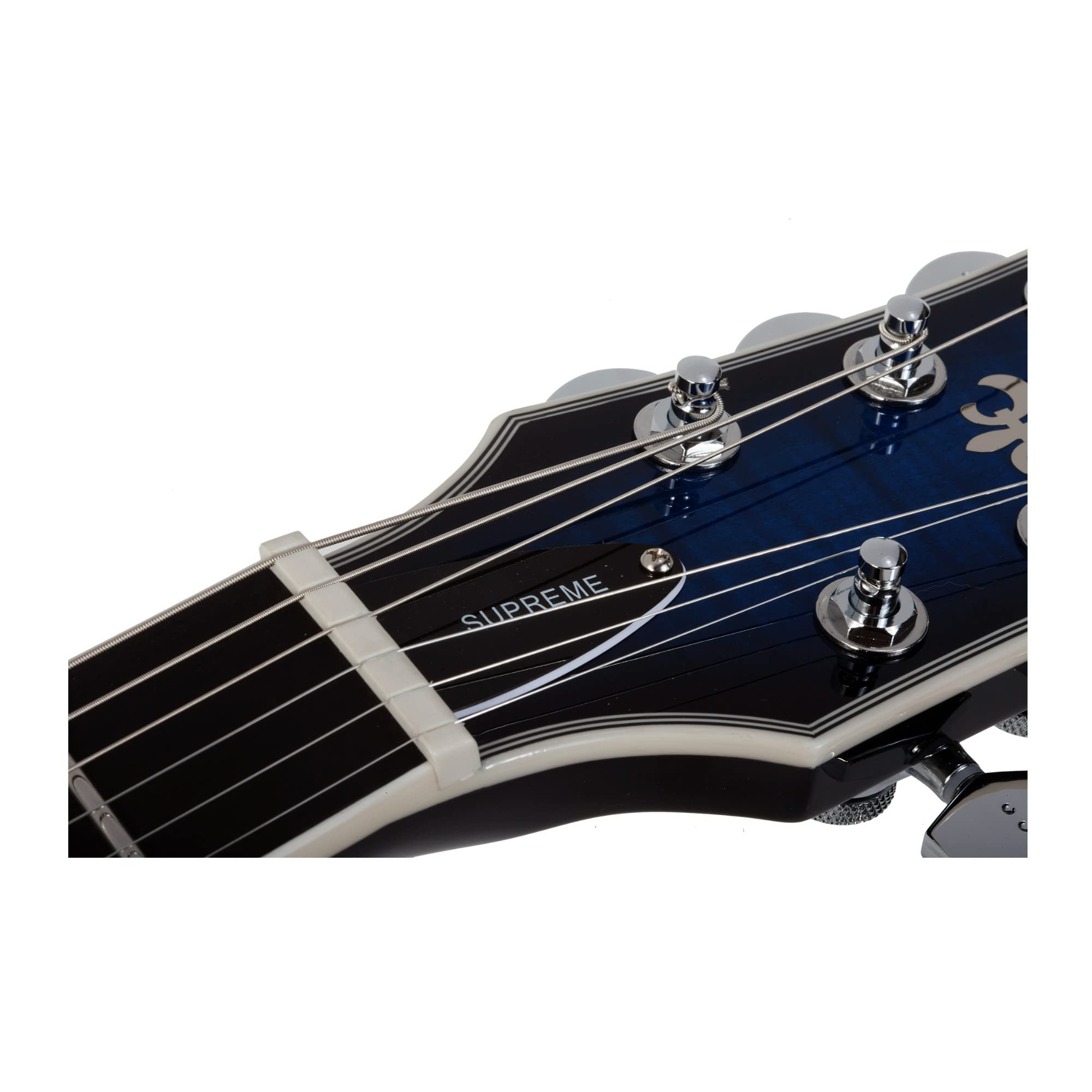 Schecter Solo-II Supreme 6-String Electric Guitar (See Thru Blue Burst) Bundle with Stand and Tuner/Metronome (3 Items)