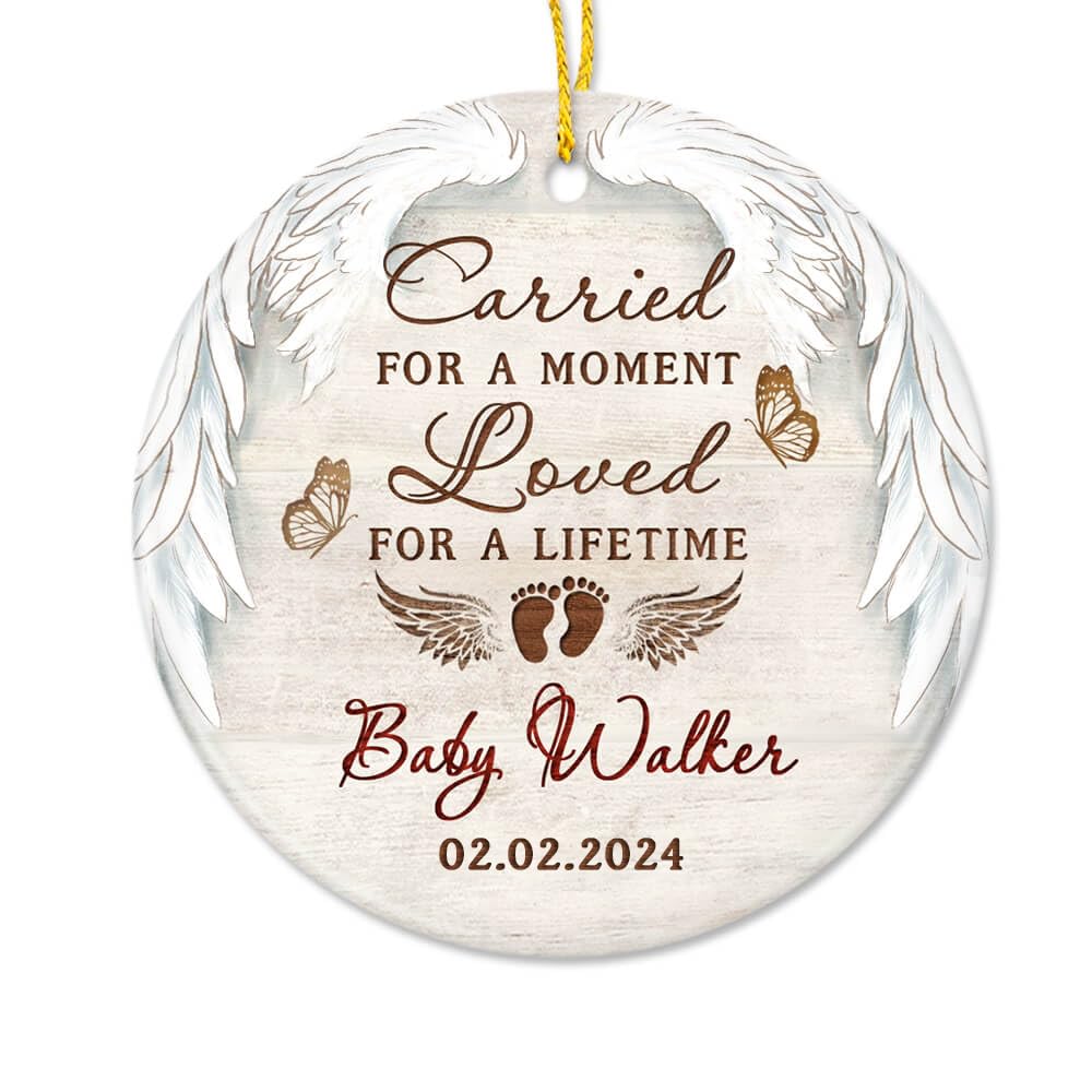 TheUnifury Personalized Memorial Ornament Baby Angel Ornament - Carried for A Moment Loved for A Lifetime - Infant Loss, Stillbirth, Stillborn, Miscarriage