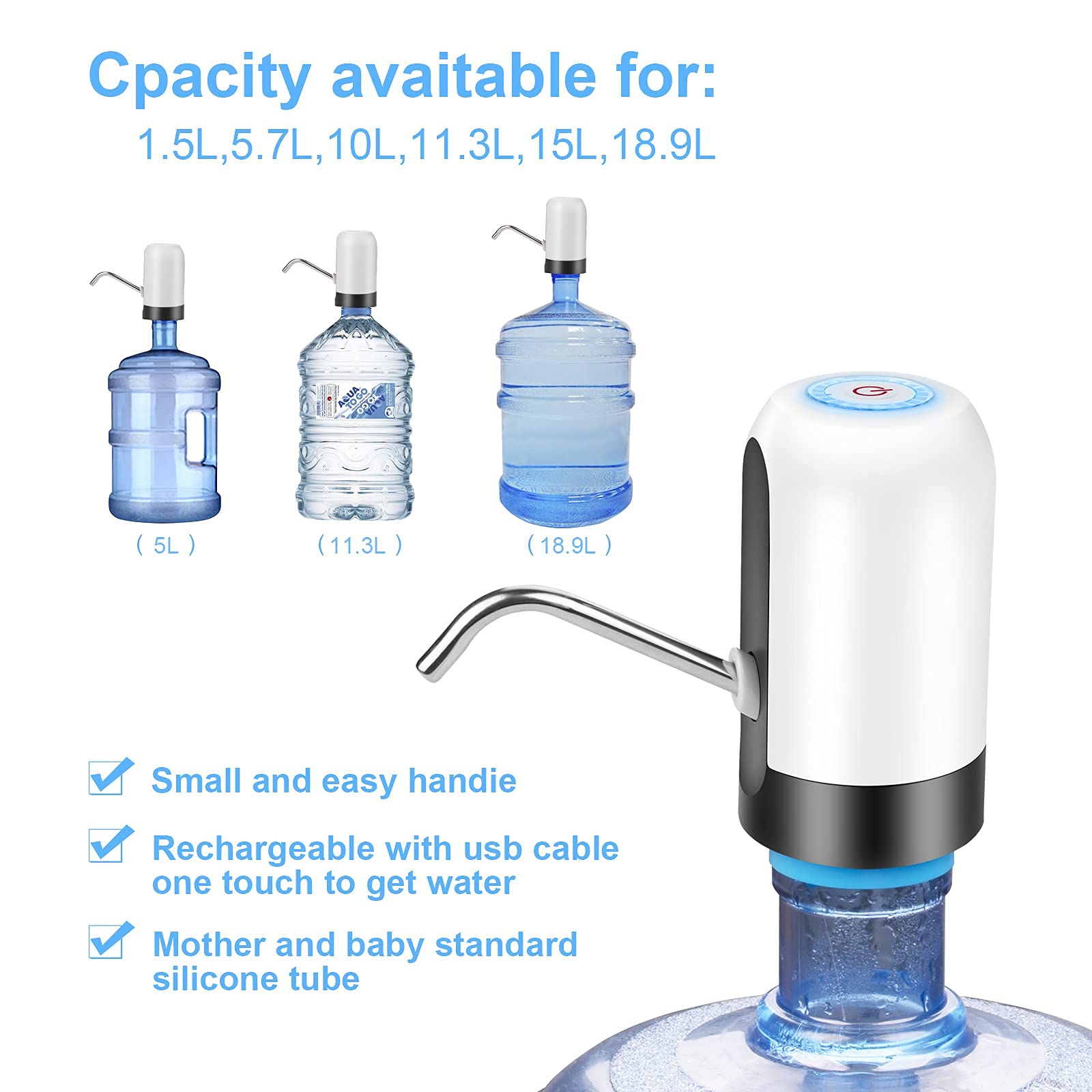 Water Dispenser 5 Gallon - iGreely Electric Drinking Water Pump USB Charging Automatic Portable Water Switch for Universal 2-5 Gallon Bottle