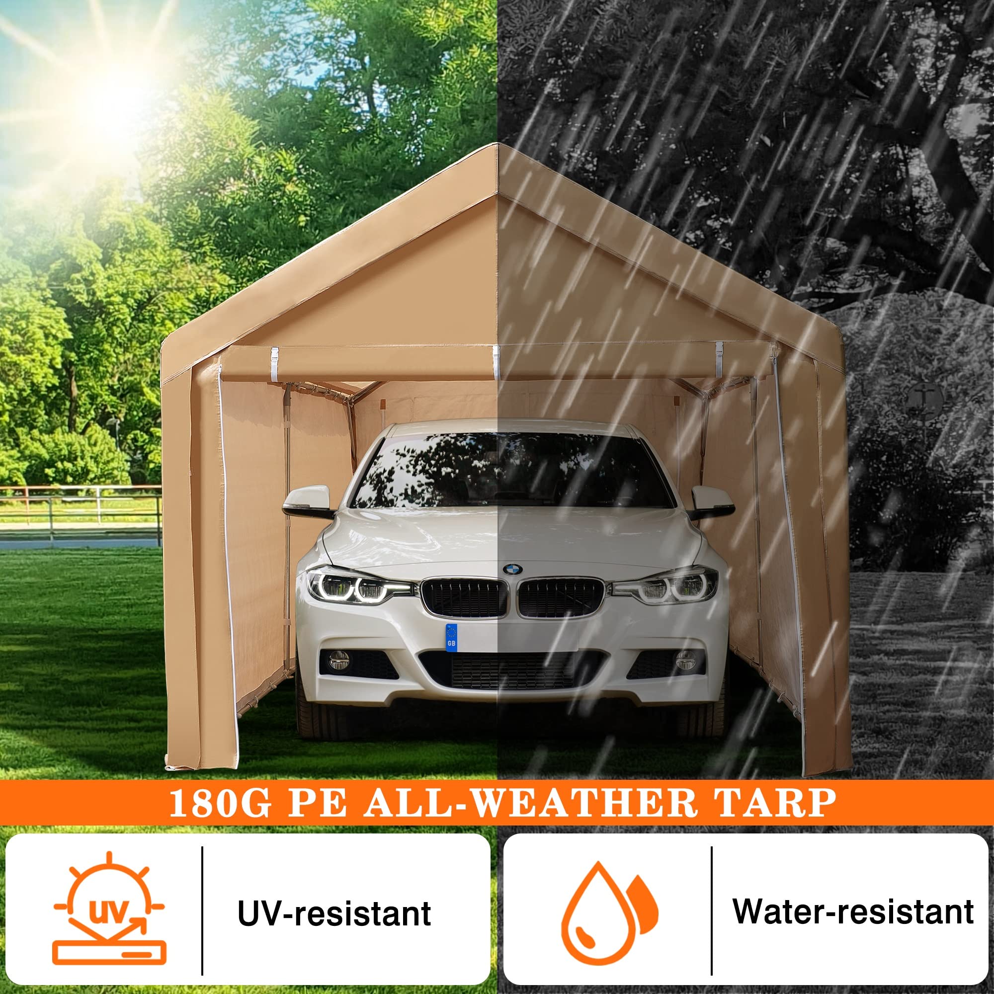 Sophia & William 10'x20' Car Canopy, Heavy-Duty Carport with Removable Sidewalls & Doors, UV & Water Resistant, Portable Car Shelter