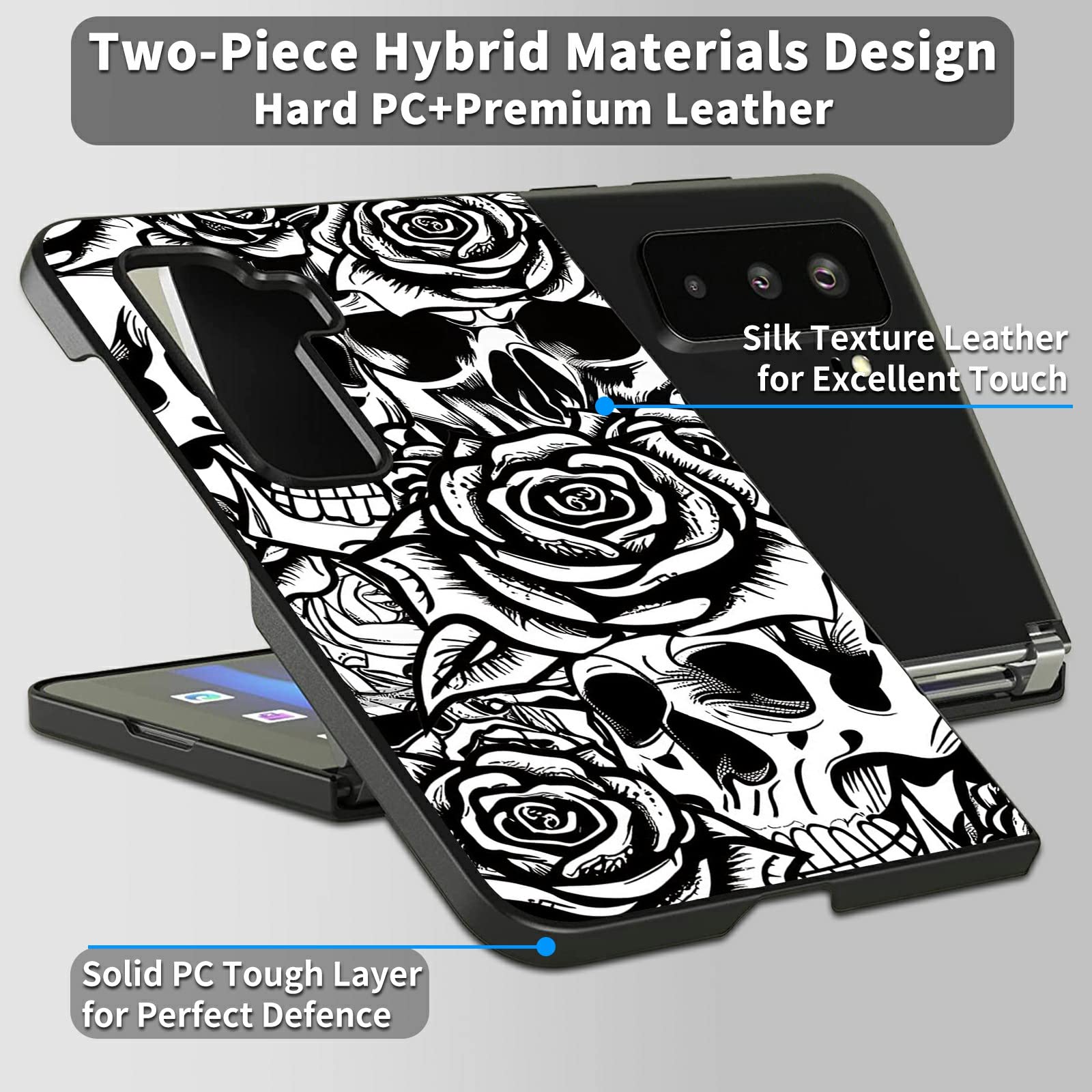 JYCUHTCL for Microsoft Surface Duo 2 Case 8.3"(NOT Fit Duo1), Skull Rose Black Design, Shockproof Slim Lightweight for Surface Duo 2 Phone Case Protective Cover