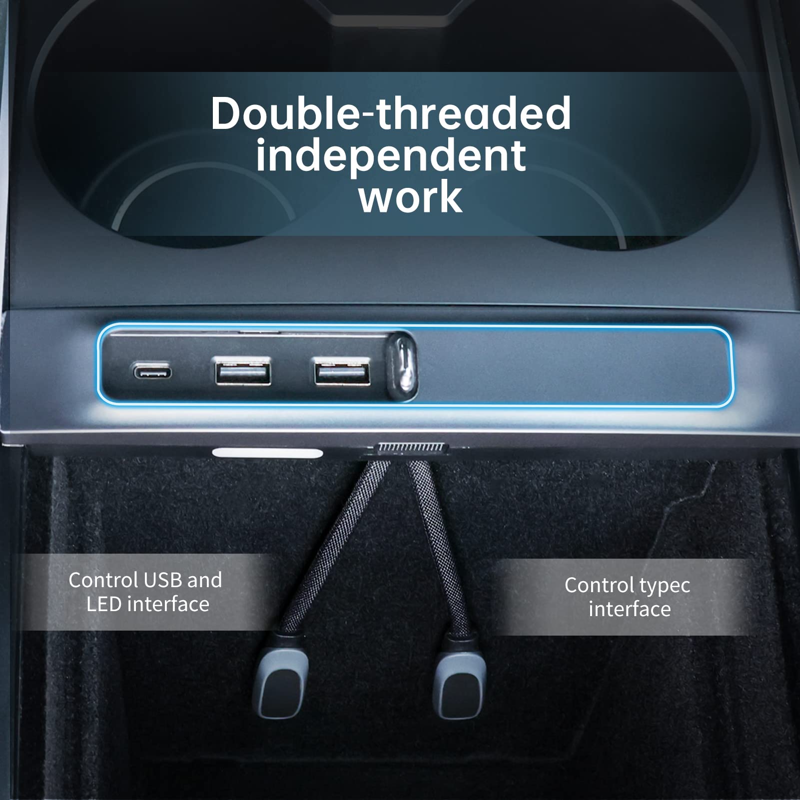 Tesla USB Hub 3 in 1 Docking Station of Center Console Adapter with PD Fast Charge Port for Model 3 2017-2023 / Model Y 2020-2023
