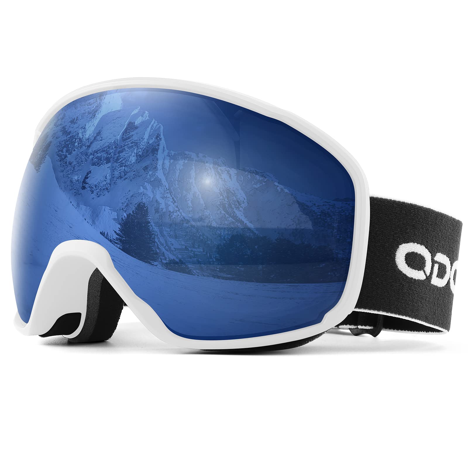 Odoland Bundle - 2 Items 4-in-1 Snowshoes with Trekking Poles, Blue, S and Snow Ski Goggles S2 Double Lens, White Frame Blue Lens VLT 13%