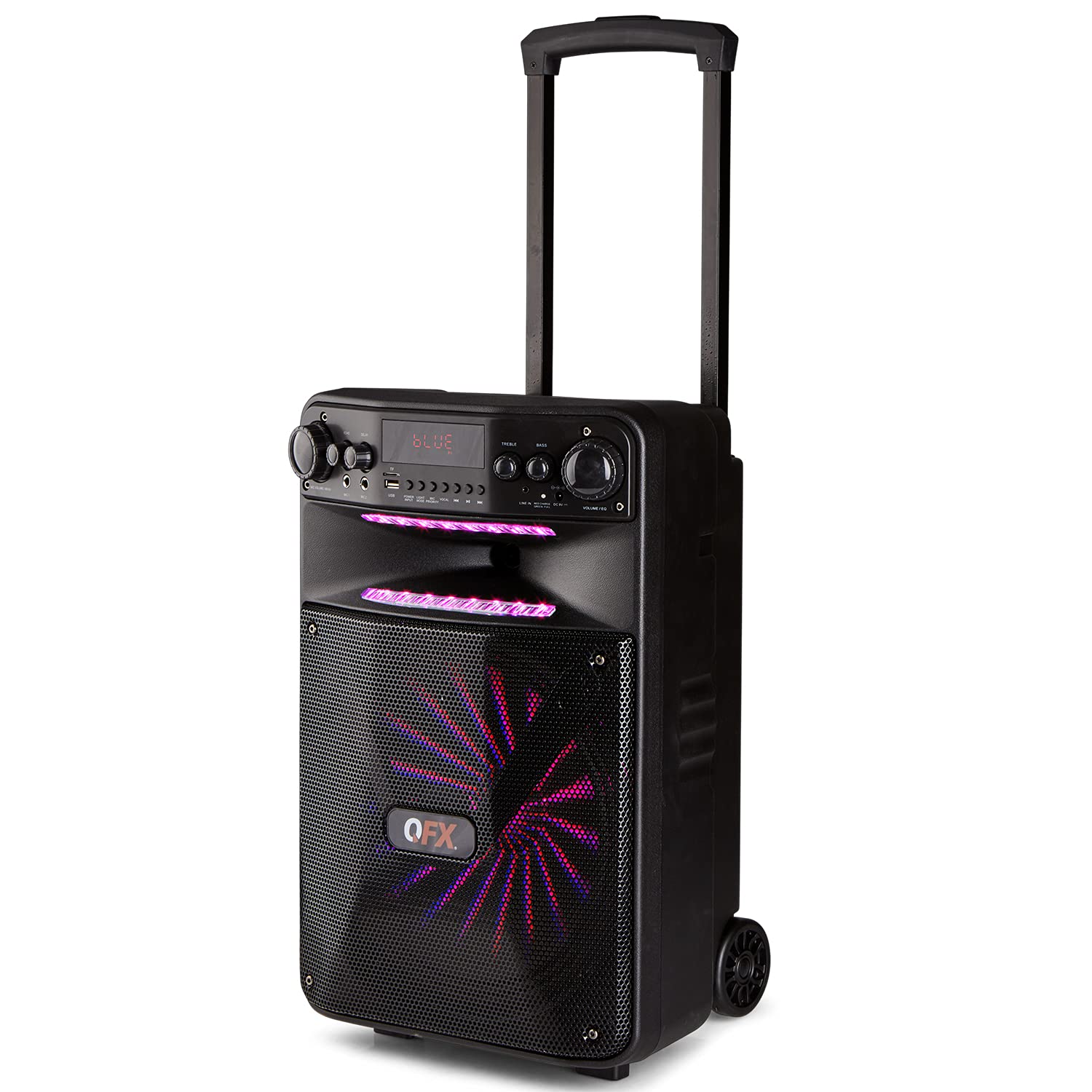 QFX PBX-1210 12 Inch Bluetooth Rechargeable Party Karaoke Speaker System with LED Lights, Microphone, Smart App Control, and Carrying Handle (2 Pack) 2 x PBX-1210