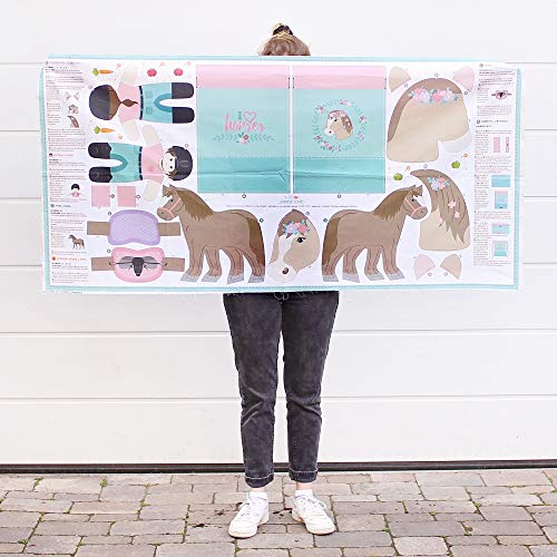 kullaloo Sewing kit for Kids Beginners - DIY Craft for Girls & Boys - Cut & Sew Fabric Panel with Horses Motifs (Horse Love)