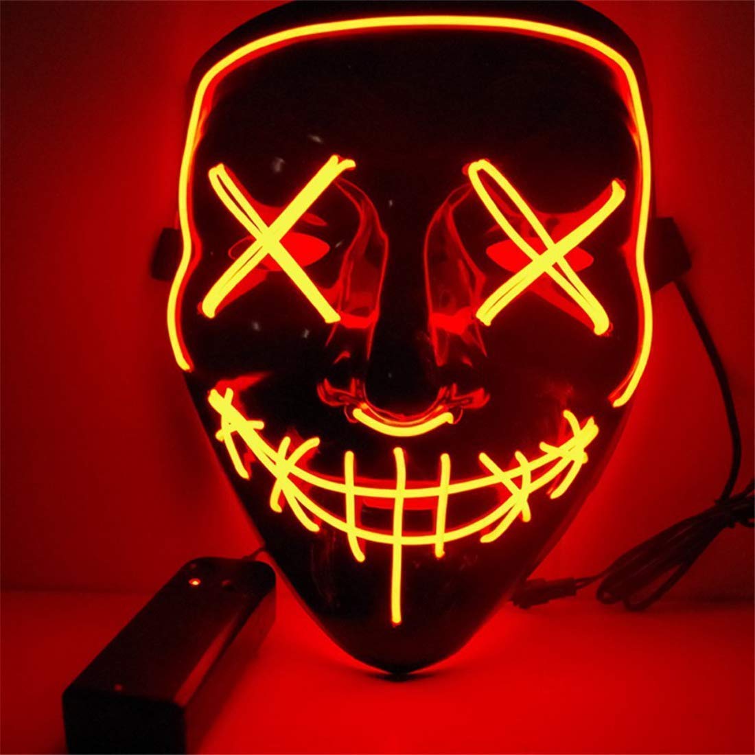 LED Light Up Purge Mask for Halloween, Festival, Party (9 Colors) (Yellow)