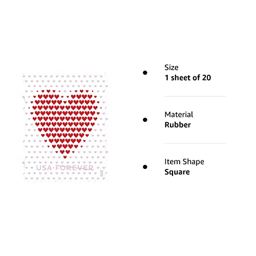 Made of Hearts Sheet of 20 Forever First Class Postage Stamps Wedding Celebration Love Valentines (1 Sheet of 20)