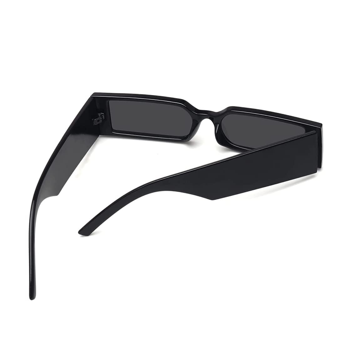 Retro Small Rectangle Sunglasses for Men and Women Driving Glasses 100% UV Protection, Black, 142