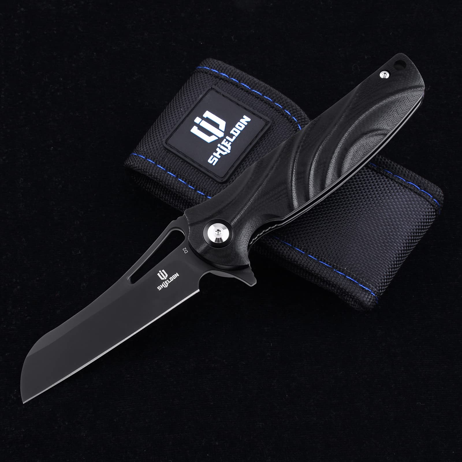SHIELDON Bazoucan EDC Pocket Knife, 3.43" D2 Blade with Titanium Coating, G10 Handle Folding Knife with Liner Lock for Everyday Carry