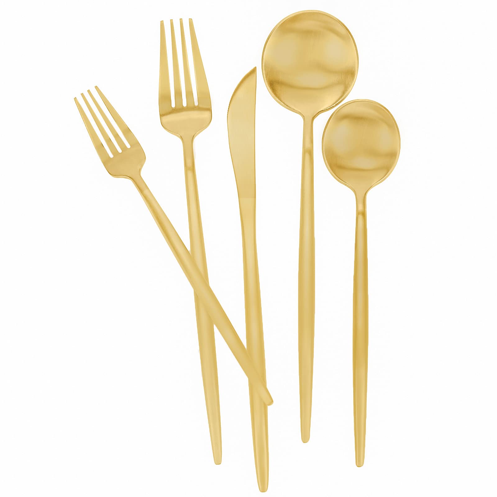Matte Gold Silverware Set 30 Pieces, FAMEWARE Stainless Steel Flatware Set,Service for 6,Kitchen Utensil Set, Tableware Cutlery Set, Satin Finished Polished & Dishwasher Safe