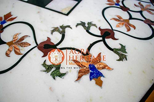 Whtie Marble Chess Dining 51" Table Top Floral Marquetry Arts Playroom Decor Gift For Chess Player