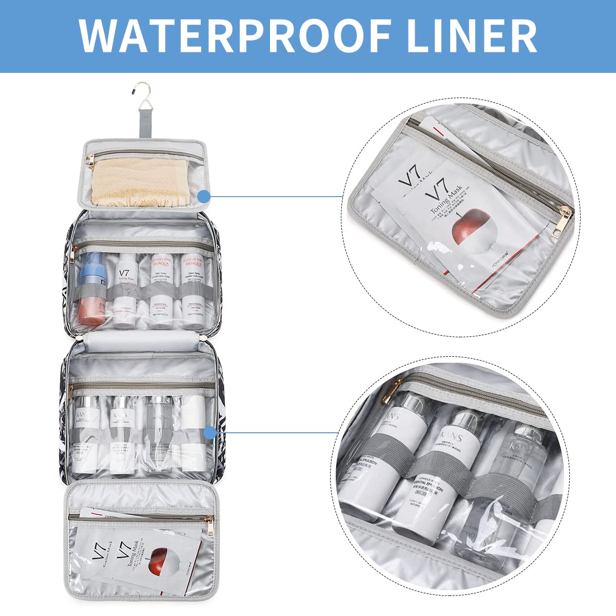 SHENHU Toiletry Bag with Hanging Hook Water-resistant Makeup Cosmetic Bag Travel Organizer Case for Women Beige