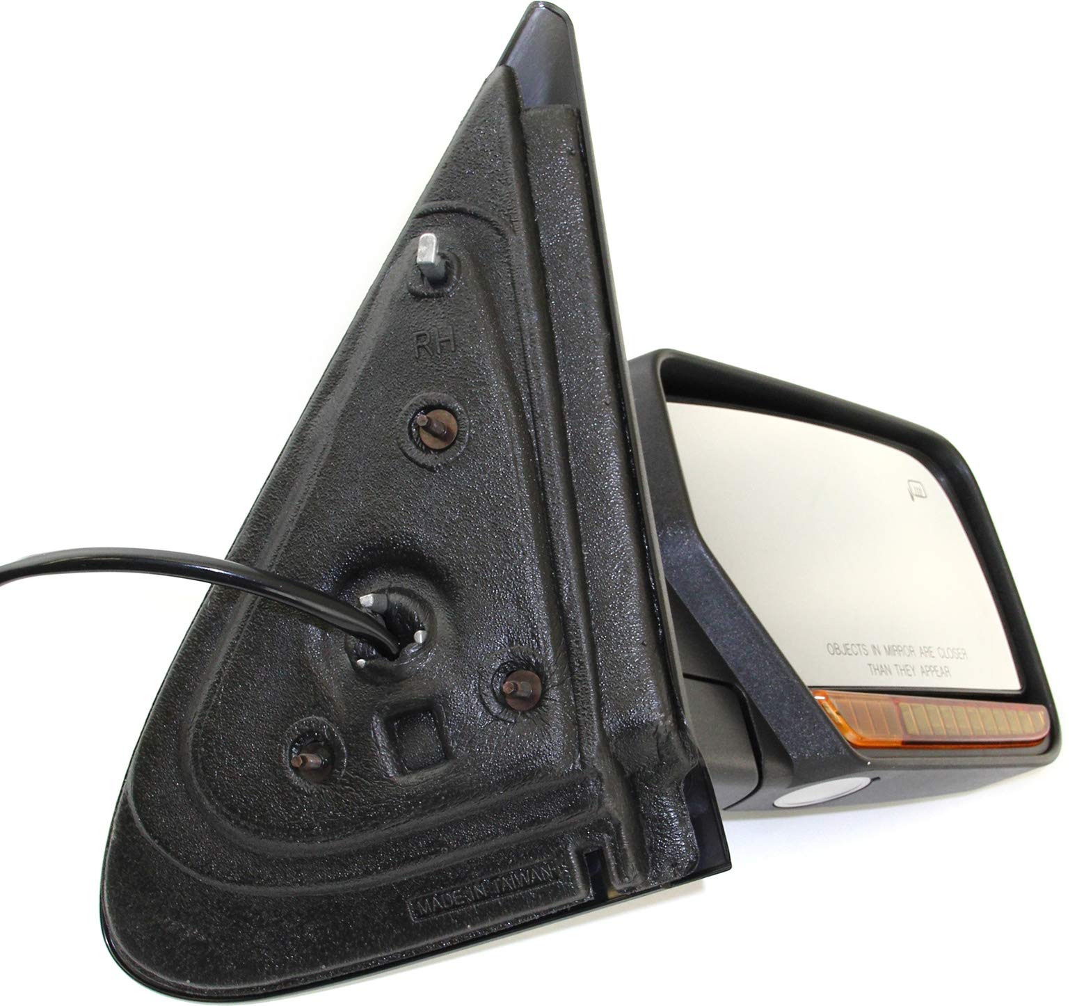 Kool Vue Mirror Set of 2 Compatible with 2007-2011 Ford Expedition Driver & Passenger Side In-housing Signal Light, Manual Folding, Heated, With memory, Textured Black, With Puddle Light, Power Glass