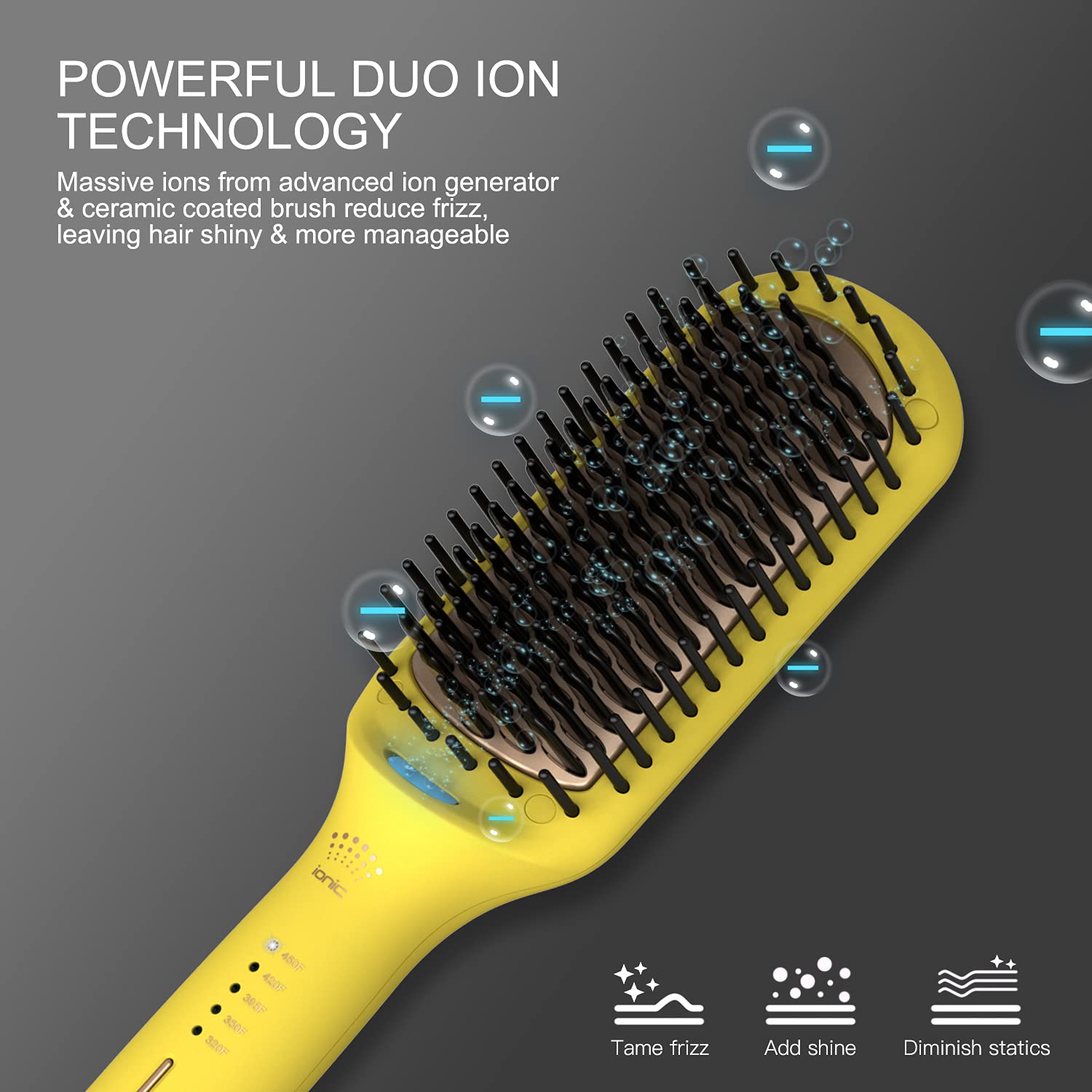 LENA Ionic Straightening Brush - Pro Flat Iron Straightener Comb and Heated Paddle Brush Styler with Extra Ion Care for Ultra Smooth Hair, Anti-Scald,Auto Off, Max 450°F (Yellow)