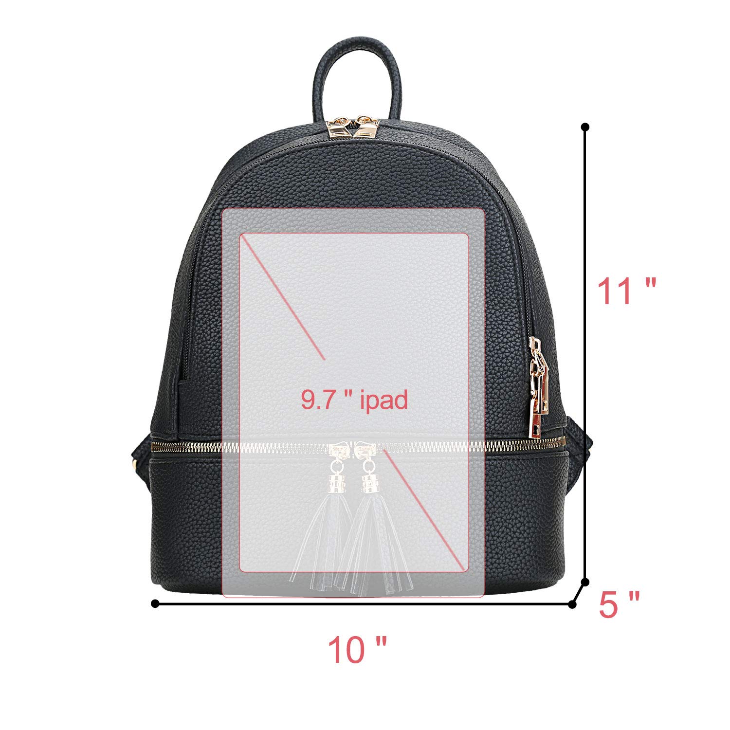 KKXIU Backpack for Women Cute Small Leather Purse with Tassel (Black)