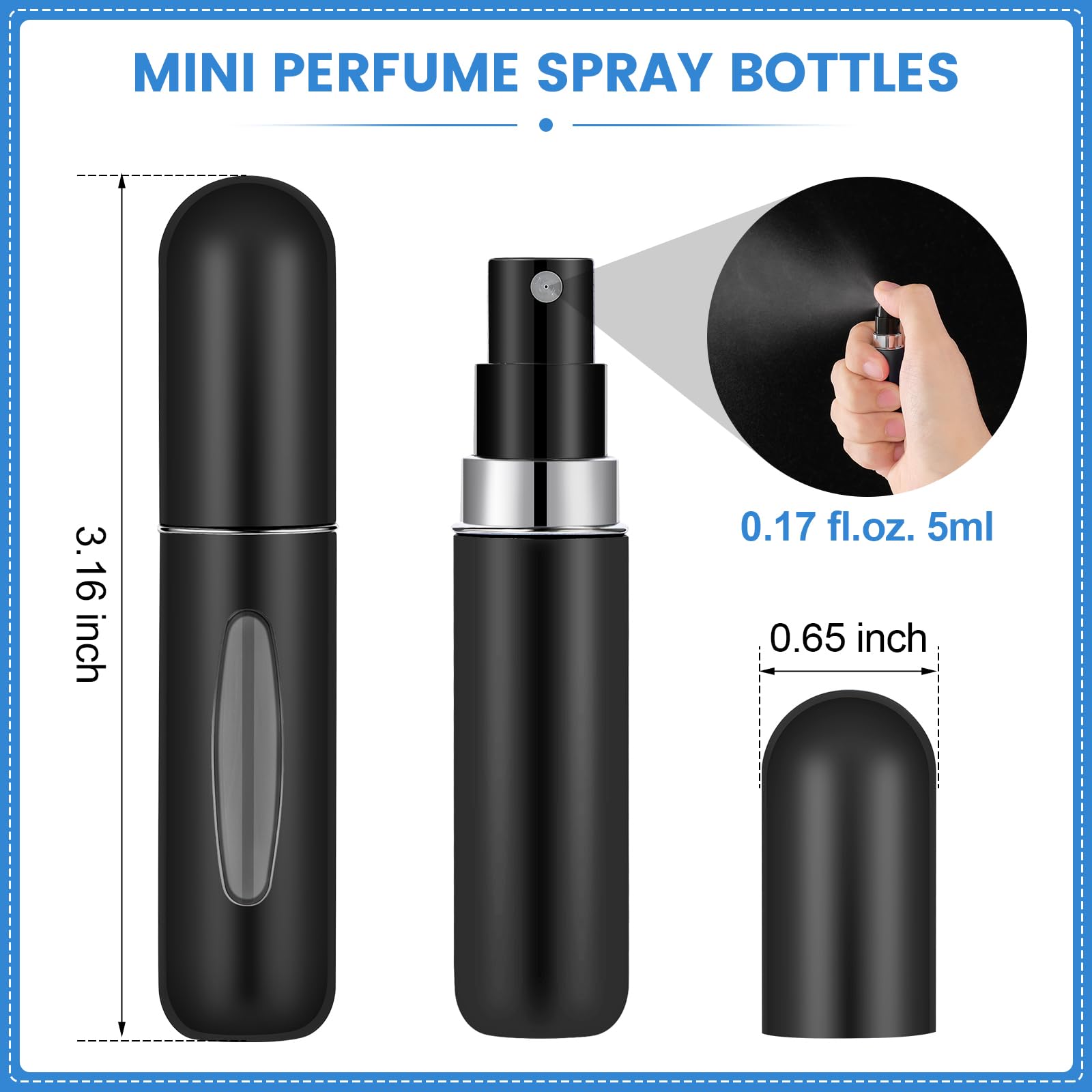 IMPORX Perfume Travel Refillable Cologne Atomizer Small Empty Spray Bottles Travel Size Perfume Atomizer Travel Accessories for Women Mens Mini Spray Bottle for Travel Essentials 5 Pack 12ml/0.4oz