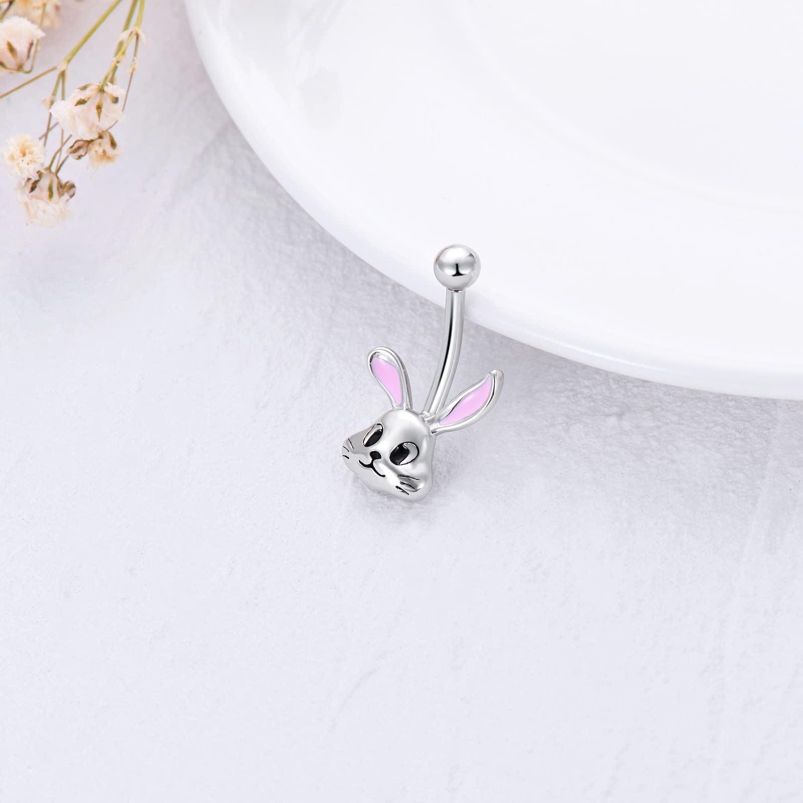 LONAGO Easter Bunny Belly Ring 14G Cute Rabbit Body Ring for Belly Barbell Navel Rings Gift for Women