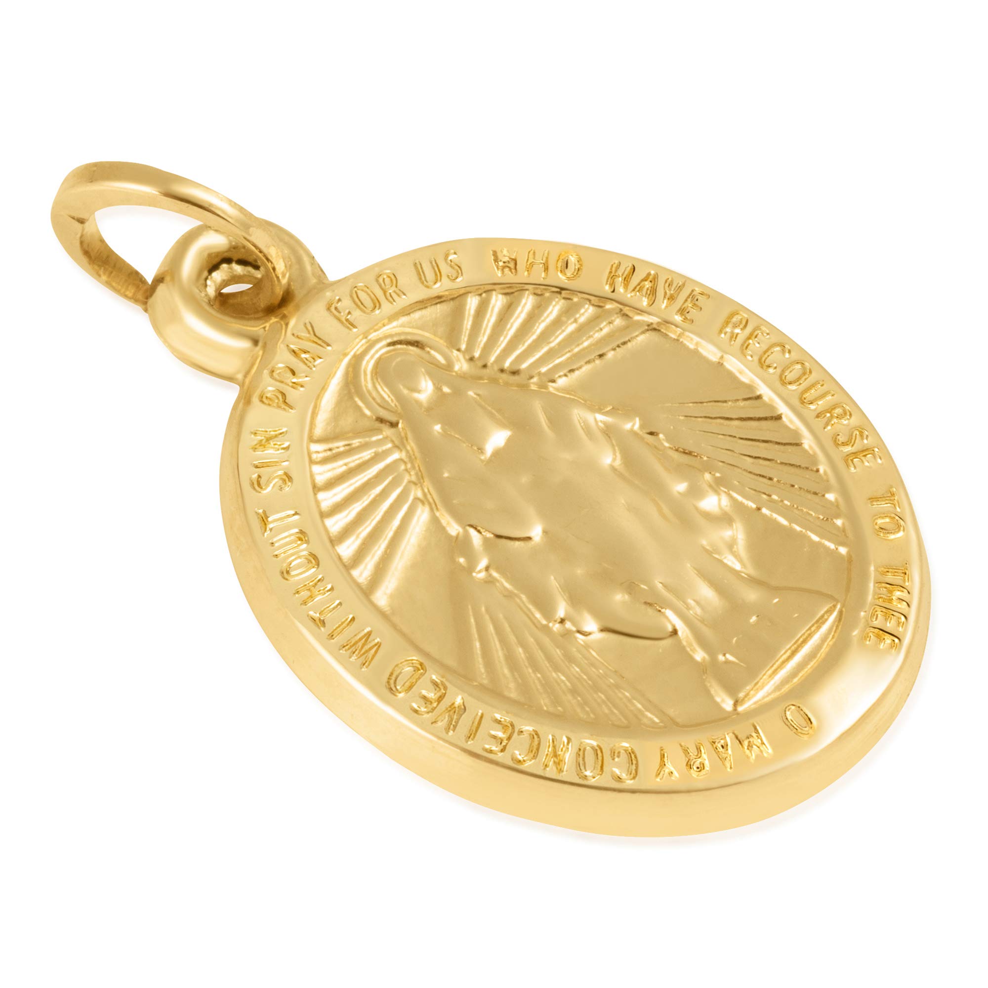 JULIETTE COLLECTION 14K Yellow Gold Oval Disc “St Christopher Protect Us” Religious Pendant/Charm for Men and Women
