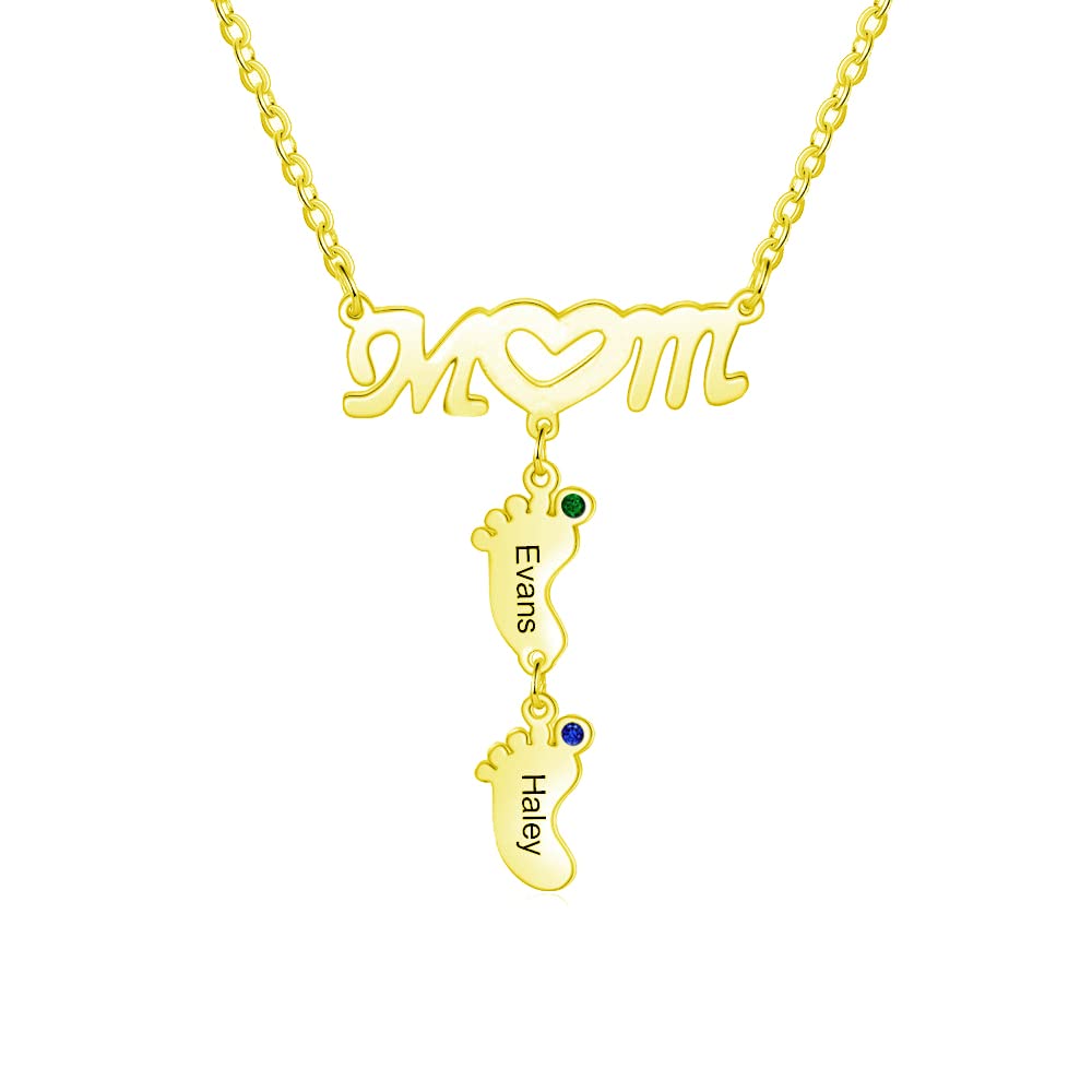 LONAGO Mom Necklace Personalized Feet Pendant Customize One Two Three Four Five Names Family Necklace Gift for Mother Daughter