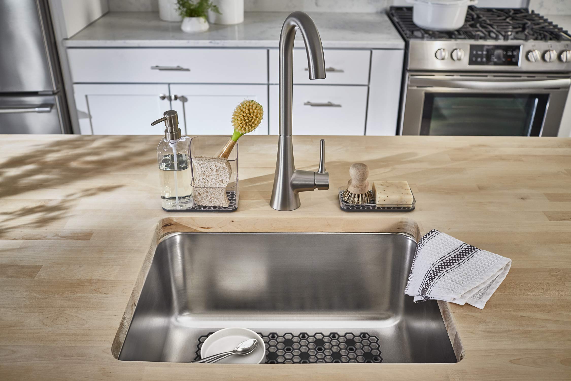 Spectrum Diversified Hexa Raised Feet Quick-Drying Heavy-Duty Protector with Non-Slip Surface, Large Farmhouse Sink Mat, Frost/Gray
