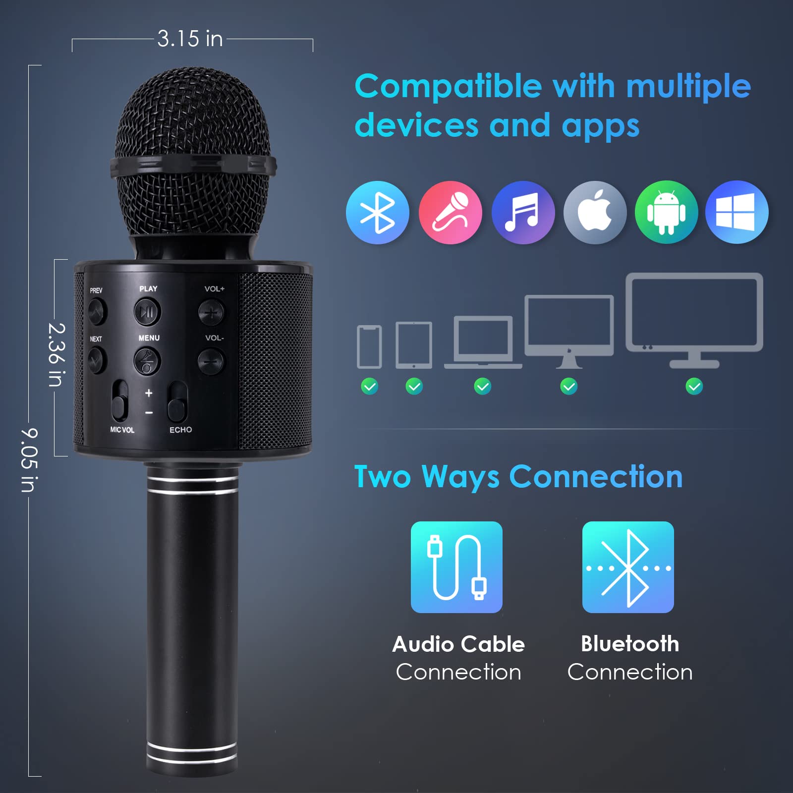 Sovvid Karaoke Microphone for Kids with Animal Stickers, Wireless Bluetooth Karaoke Mic for Singing, Portable Handheld Mic Speaker Player Machine, for Teens Adults All Age(Black)