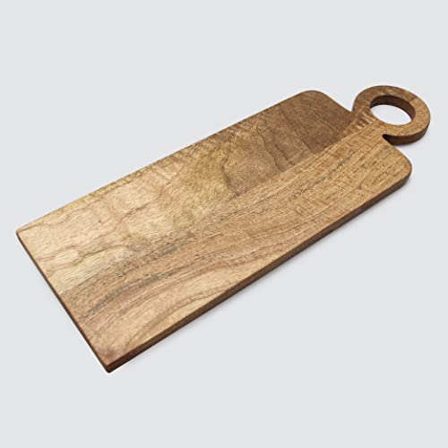 My Savory Table Mango Wood Serving Board With Enamel, Professional and Home Use Cheese Paddle Board With Handle 18 x 7 x 0.5 Inch, Natural