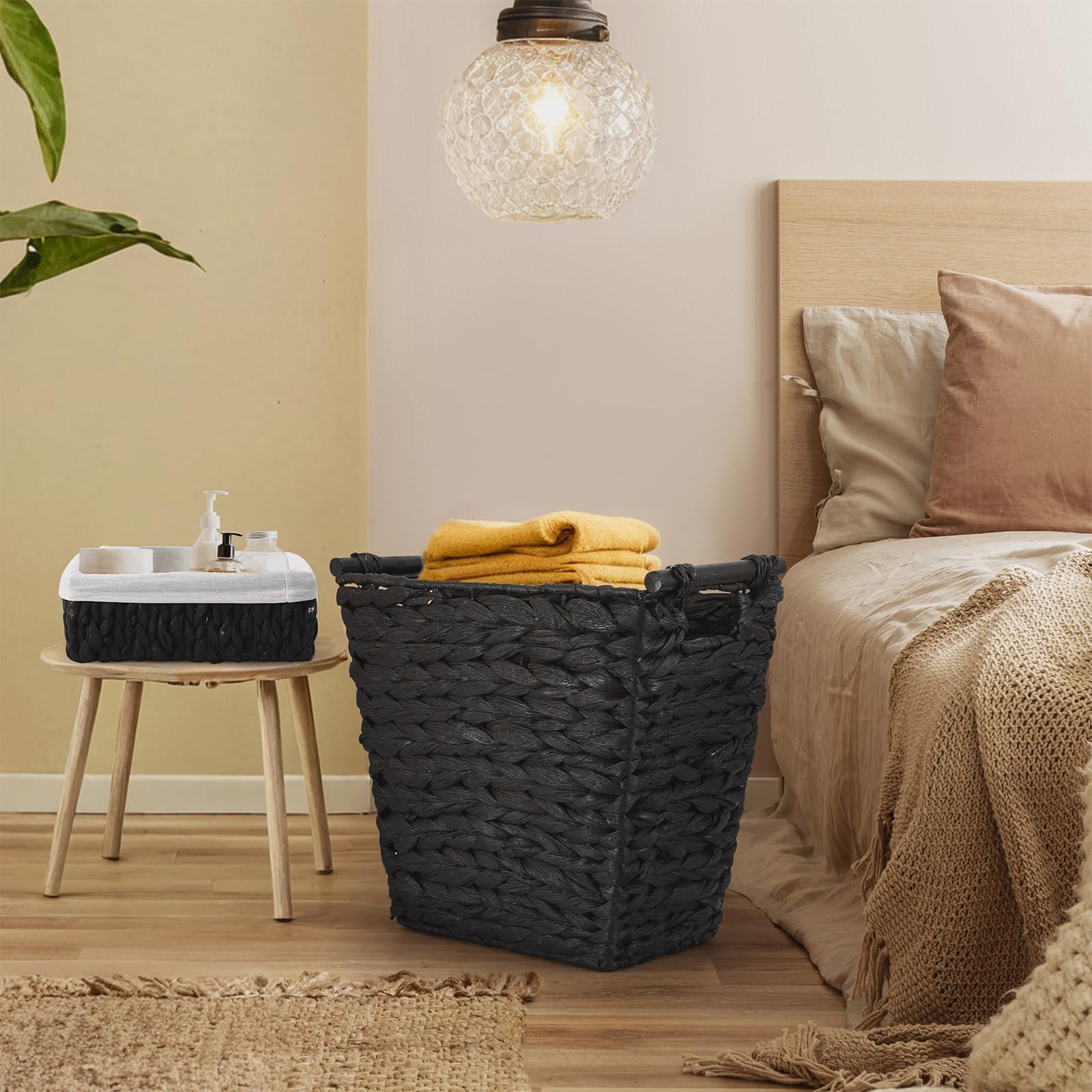 XLHOMO Wicker Storage Basket 3.5Gallon Wicker Trash Can, Waterproof Wicker Basket Handwoven Brown Wicker Basket Narrow Small Trash Can with Wicker Storage Basket for Bathroom, Bedroom, Office