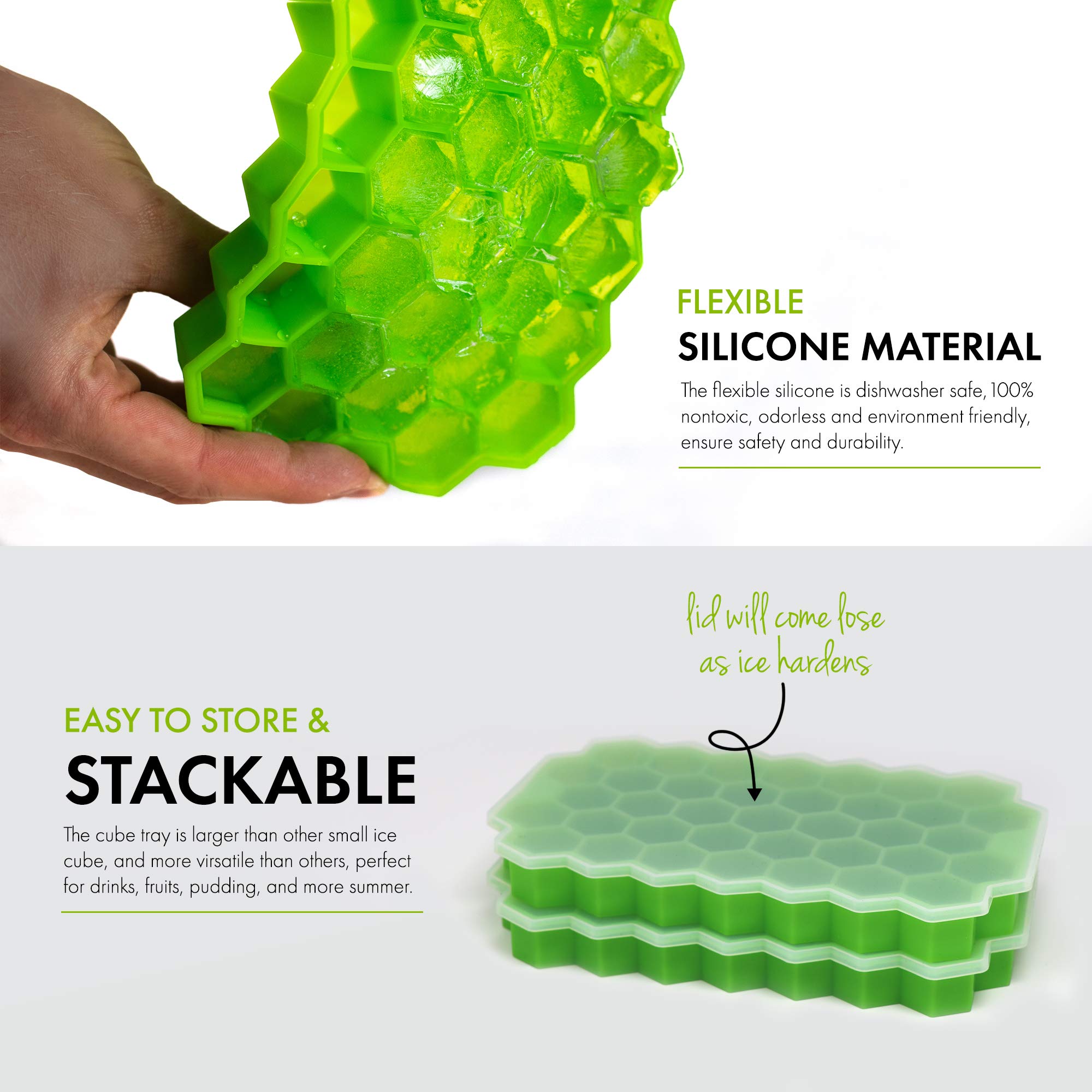 PureHQ Ice Cube Trays for Freezer, 74 Hexagon Shape Stackable Ice Tray for Freezer, Silicone Ice Mold Trays, Easy Release and BPA Free, 2 PACK
