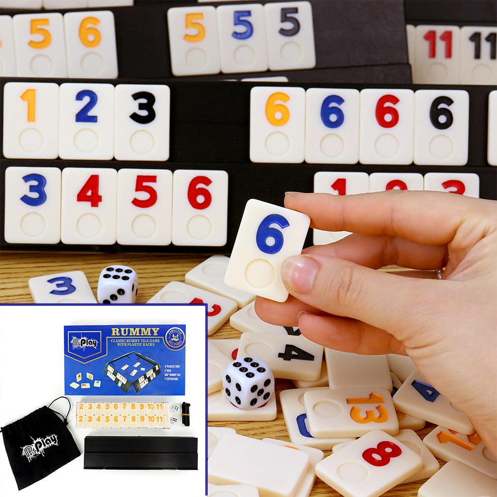 PUREPLAY 106 Tiles Rummy Cube Game - 4 Anti-Skid Trays & Storage Bag for 2-4 Players