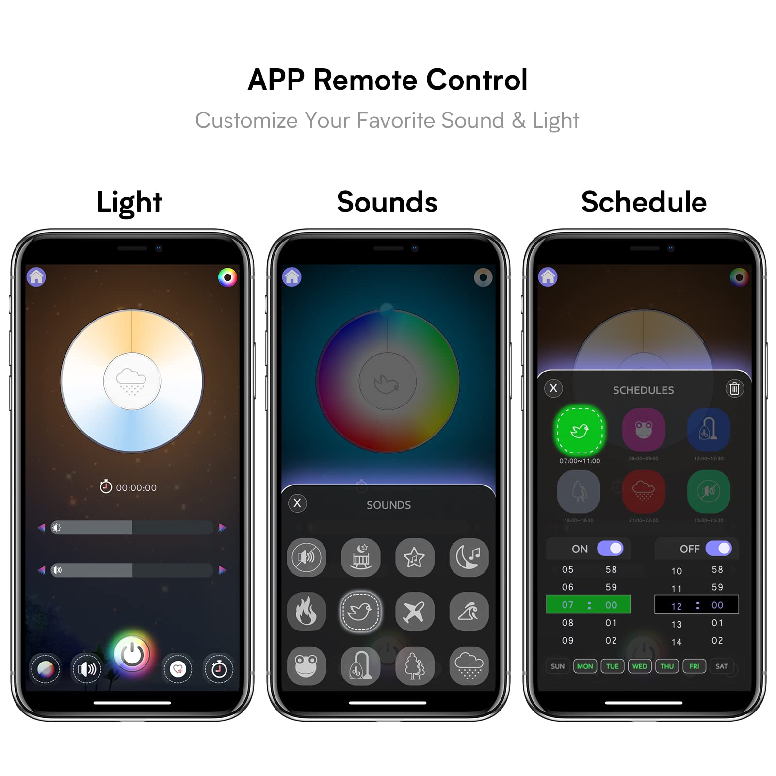 White Noise Machine, Sound Machine for Baby Adults Features Night Light, High-fidelity Soothing Sounds Therapy for Sleeping Aid, Customized Favorites, APP Remote Control, Timer, Schedule Sleep Routine