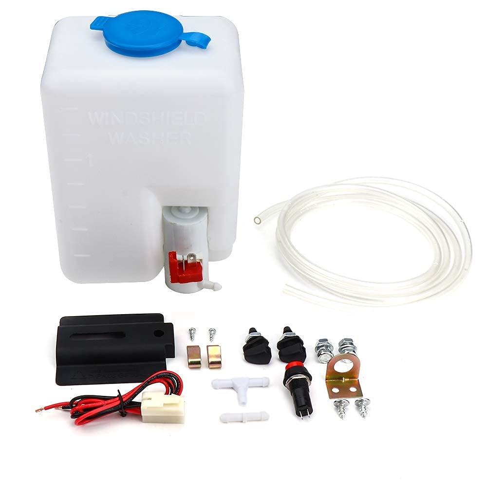 KEMIMOTO Universal Car Windshield Washer Pump, Washer Fluid Reservoir Bottle Kit with Pump Jet Button Switch 12V Windshield Tank