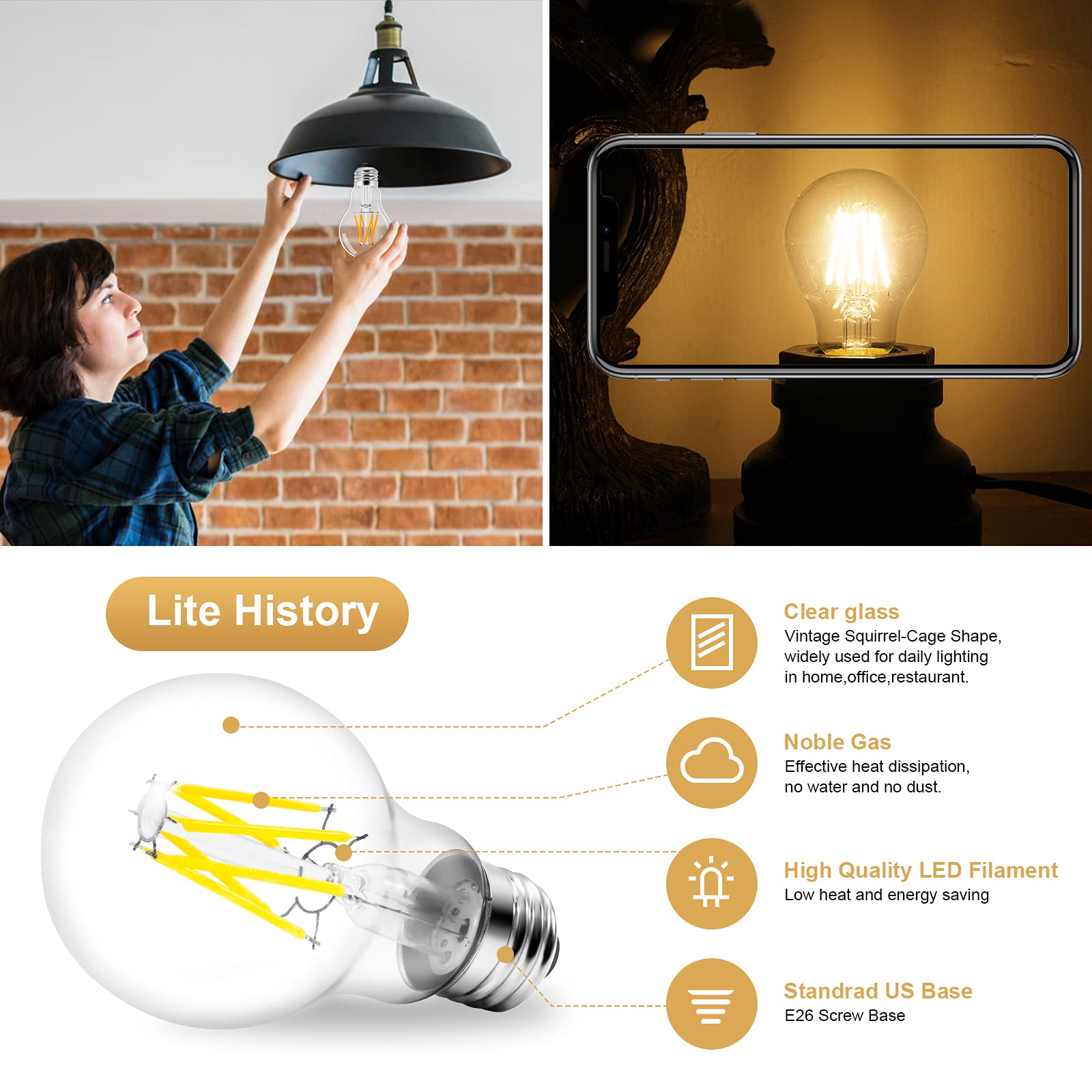 LEESANRAN 12V 24V 36V Vintage Edison Light Bulbs Low Voltage 3pack Warm 2700K 4Watt LED Filament A19 Light Bulb E26 Medium Base Lamp 40 watt Equivalent Marine Boat Solar Retro Edison Battery Lighting