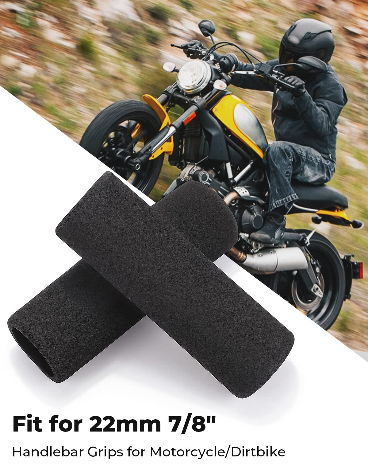 KEMIMOTO Universal Motorcycle Handlebar Grips,2PCS 1.22" Foam Motorcycle Grips Soft Foam Anti Vibration Non-Slip Comfort Motorcycle Grips, Black