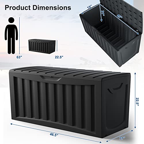 S AFSTAR 90 Gallon Deck Box, Outdoor Storage Box with Lockable Lid, 2 Built-in Wheels, Side Handrail, All Weather Weatherproof Resin Deck Box for Patio Cushions, Pool Supplies, Gardening Tools, Black