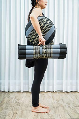 Leewadee Meditation Cushion Set β 1 Small Zafu Yoga Pillow and 1 Small Roll-Up Zabuton Mat Filled with Kapok, Blue
