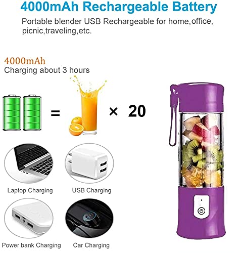 Portable USB Juicer Blender,Travel Juice Cup Baby Food Mixing Machince with Powerful Motor 4000mAh Rechargeable Battery Mini blender,13Oz