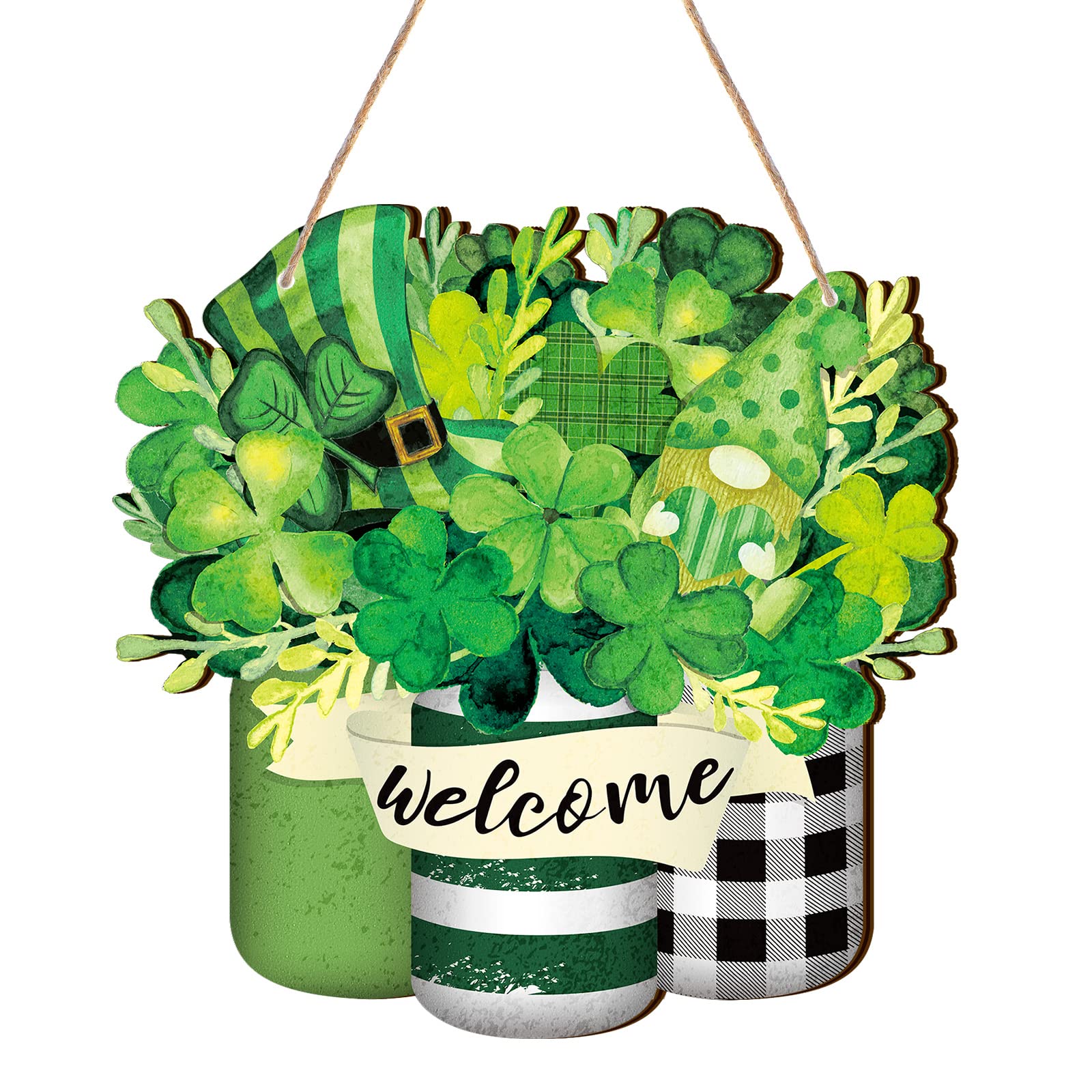 Spiareal Saint Patrick's Day Welcome Door Sign Shamrock Clover Lucky Hanging Door Decor St. Patrick's Day Wood Wreaths Front Door Decorations for Paddy's Irish Outdoor Farmhouse Porch