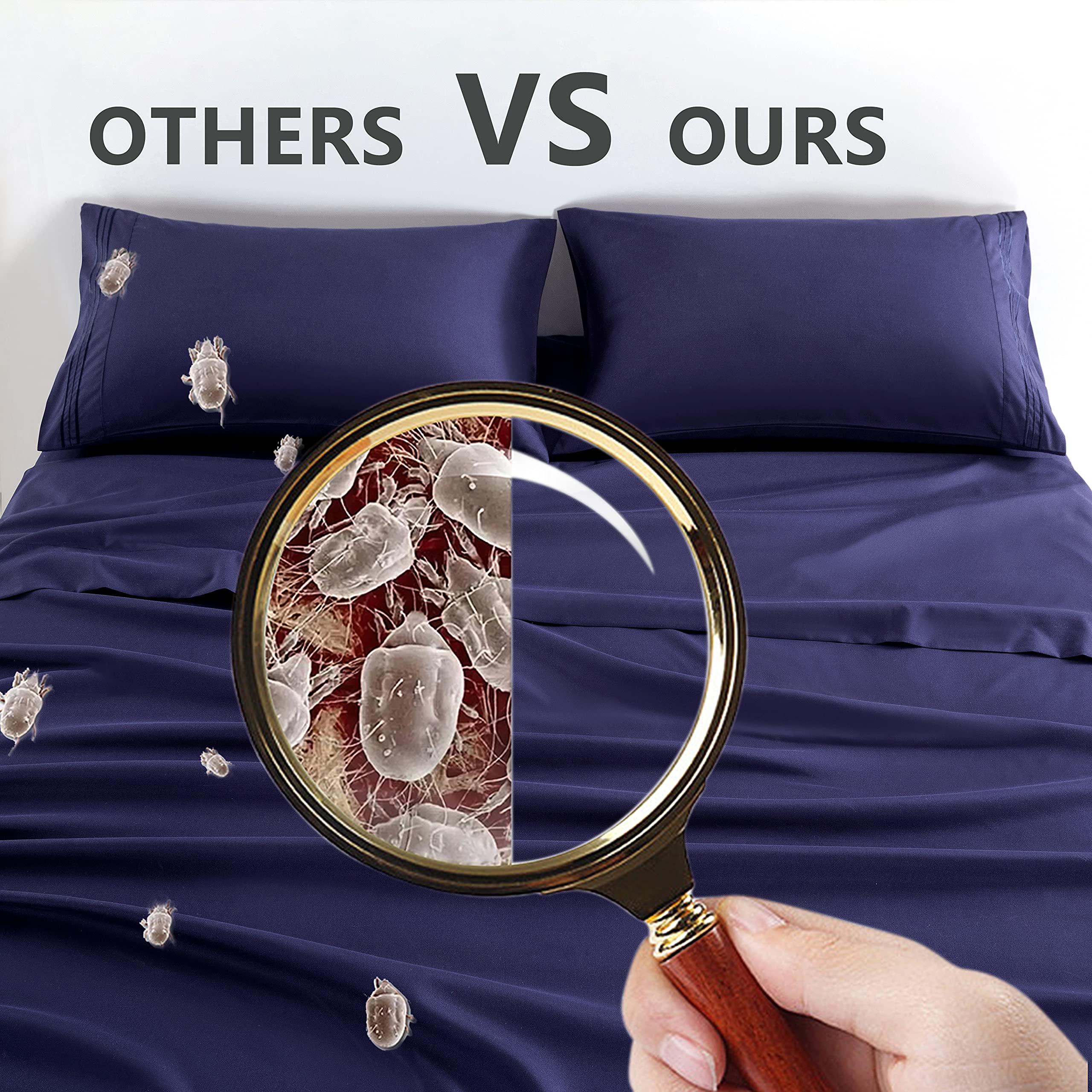 Navy Queen Sheet Set -4 Piece Hotel Bed Sheets-Deep Pocket Queen Sheets-Microfiber 1800 Thread Count Sheet Sets for Queen Size Bed-Wrinkle and Fade Resistant (Navy,Queen)…