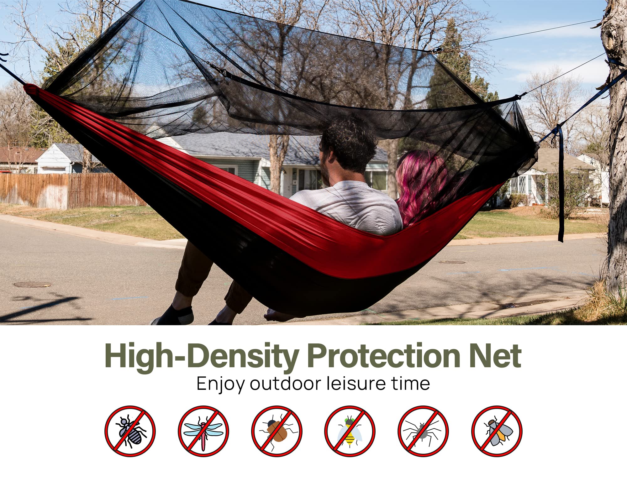 Kootek Camping Hammock with Net Double & Single Portable Hammocks Parachute Lightweight Nylon with Tree Straps for Outdoor Adventures Backpacking Trips