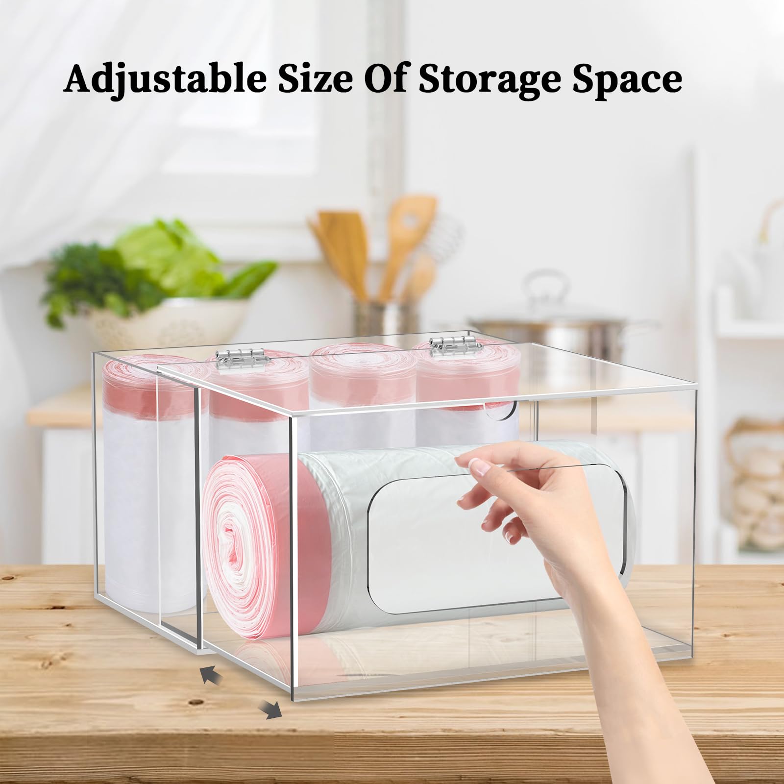 upcessory Acrylic Trash Bag Dispenser, 2 in 1 Extra Large Under Sink Garbage Bag Organizer, Kitchen Trash Bag Storage Holder with Lid for 13 30 33 Gallon Garbage Bag