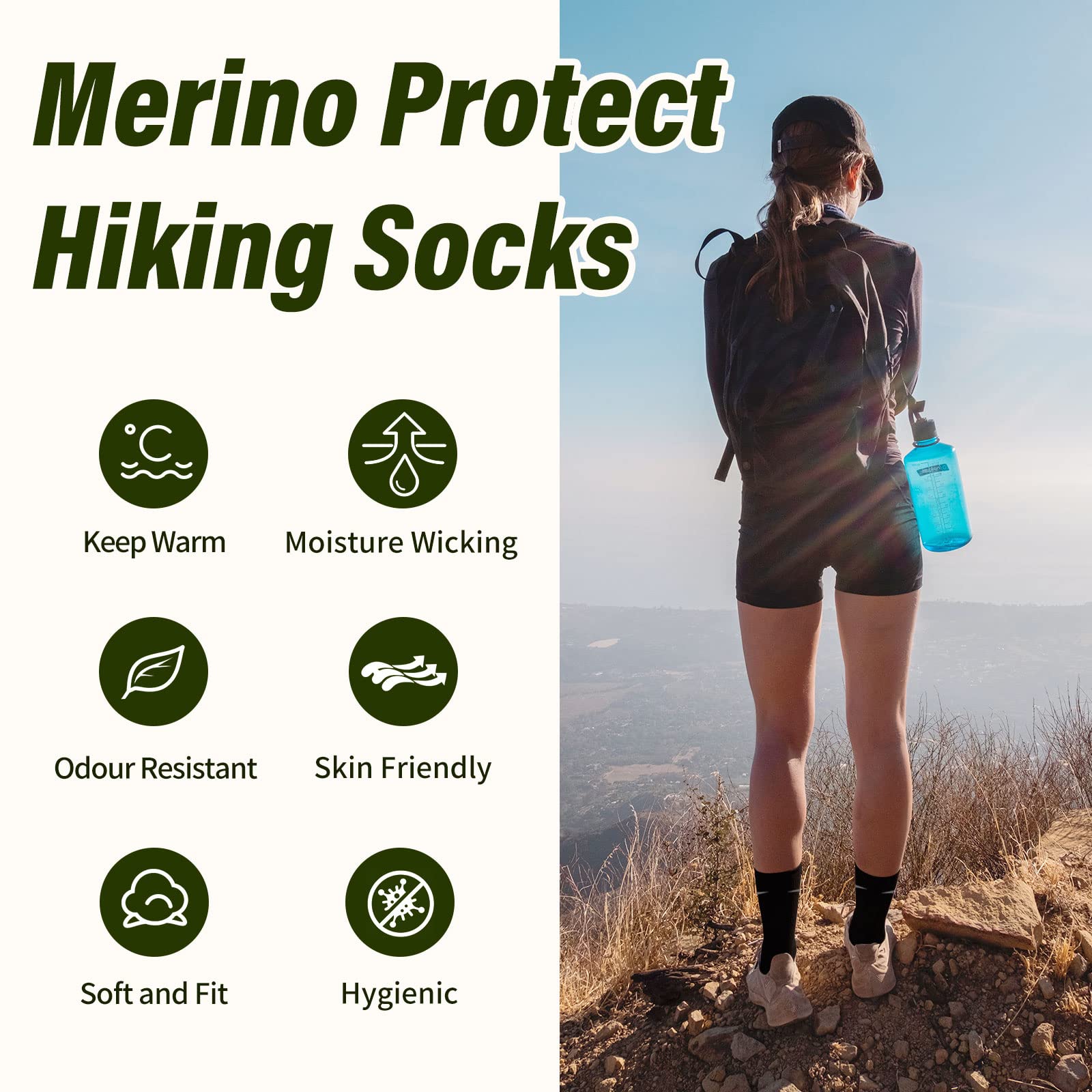 Merino Protect Merino Wool Socks for Women Winter Hiking Hunting Cycling Boot Socks Soft Cushion Warm Casual Thermal Socks